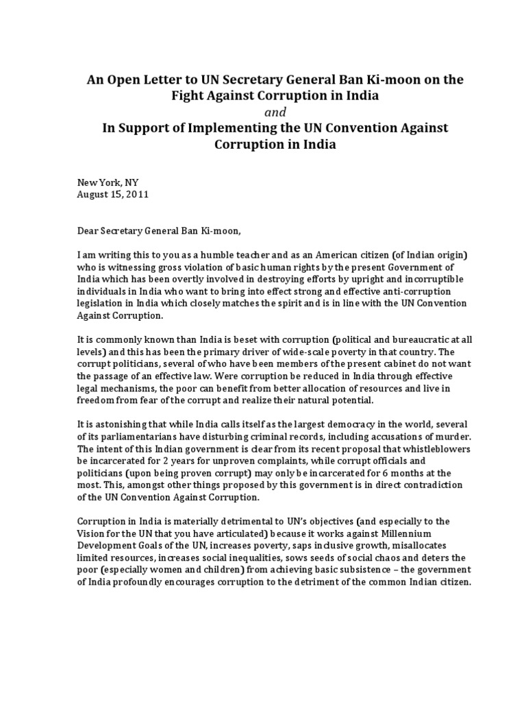 An Open Letter To UN Secretary General (August 14, 2011) | PDF | United ...