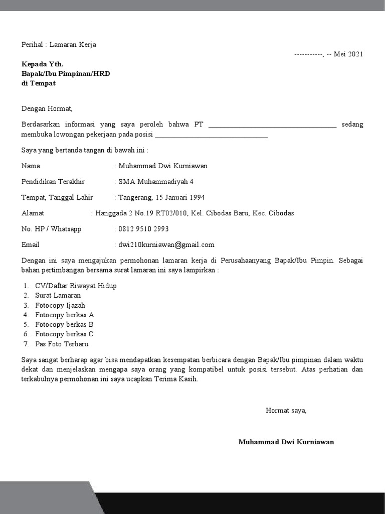 Surat Lamaran Kosong | PDF