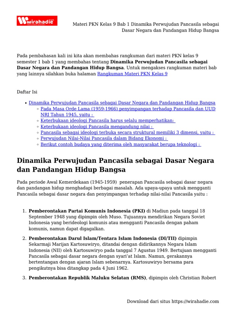 Materi PKN Kelas 9 Bab 1 Dinamika Perwujudan Pancasila Sebagai Dasar Negara Dan Pandangan Hidup ...