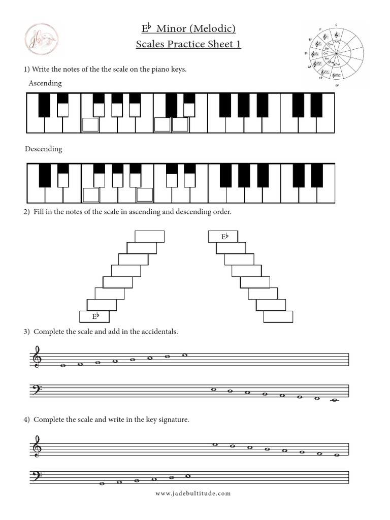Eb Minor (Melodic) Scale Practice Sheet 1 | PDF