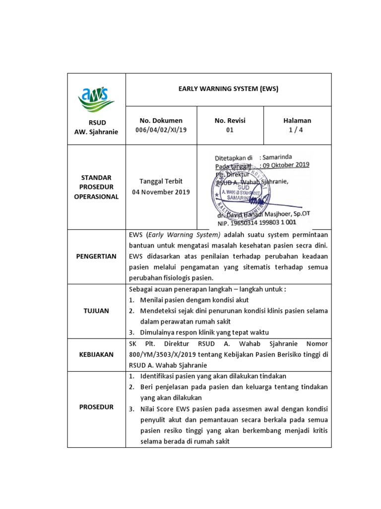 Inf Berkala Spo Early Warning System (Ews) | PDF