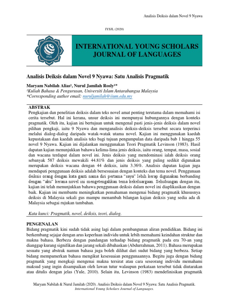 Analisis Deiksis Novel 9 Nyawa | PDF