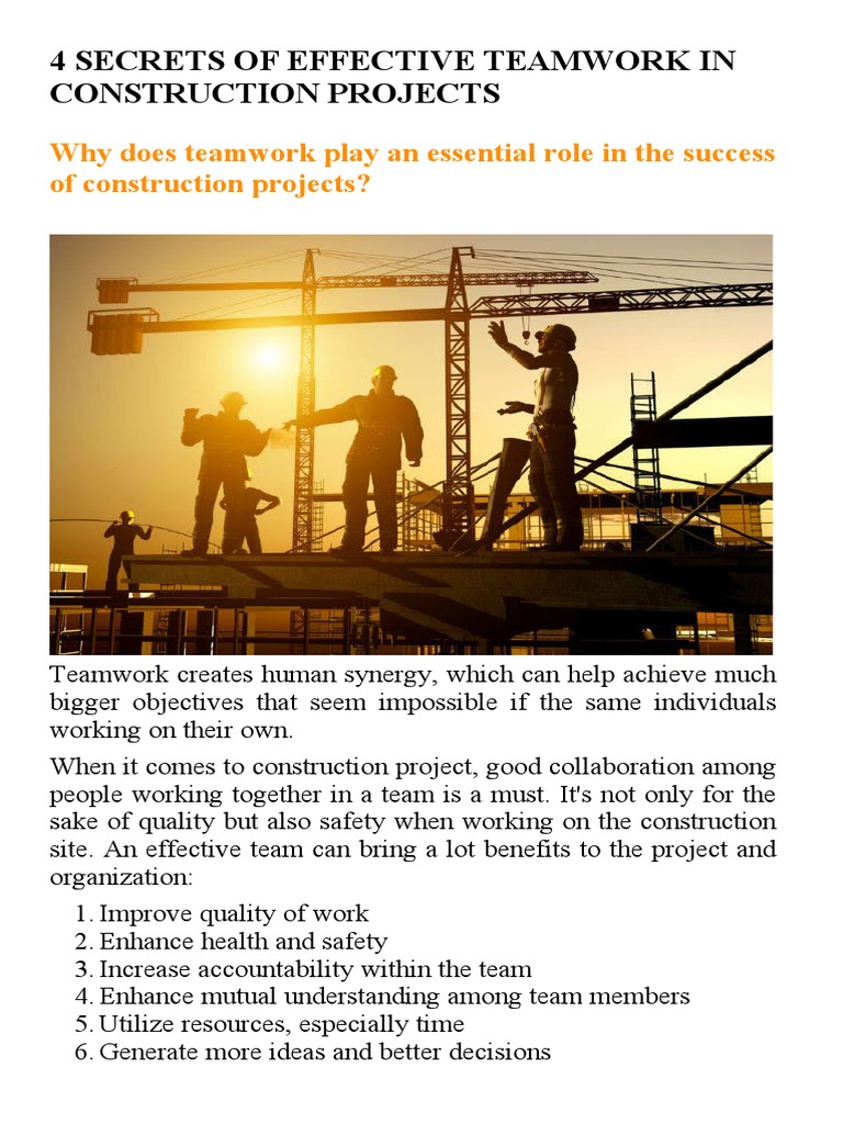 4 Secrets of Effective Teamwork in Construction Projects | PDF | Goal ...
