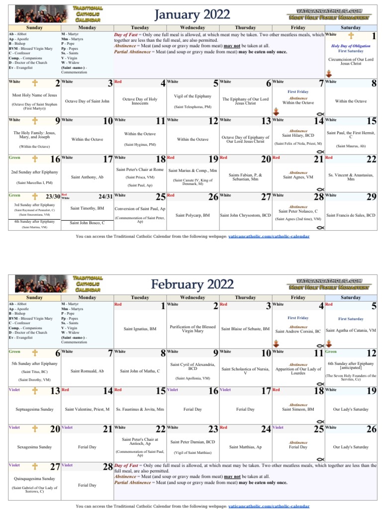 Calendar 2022 Vaticancatholic Com | PDF | Fasting | Lent
