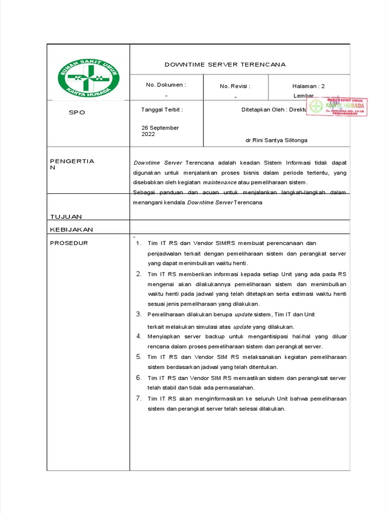 Sop Downtime Sim Rs Yang Terencana | PDF | Komputer | Teknologi & Rekayasa