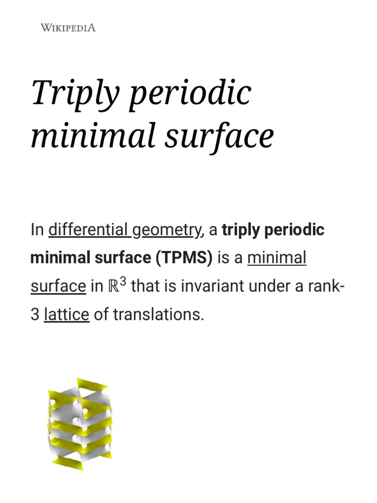 Triply Periodic Minimal Surface - Wikipedia | PDF | Area | Geometric Measurement