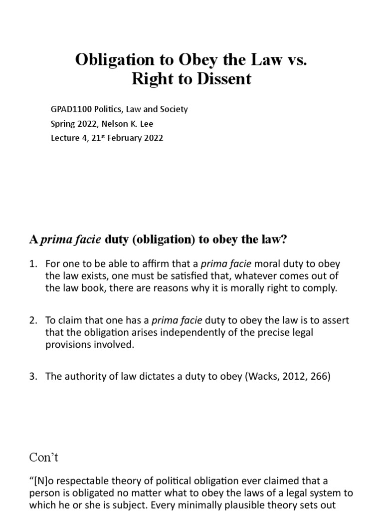 Obligation to Obey Law vs. Right to Dissent | PDF | Civil Disobedience ...