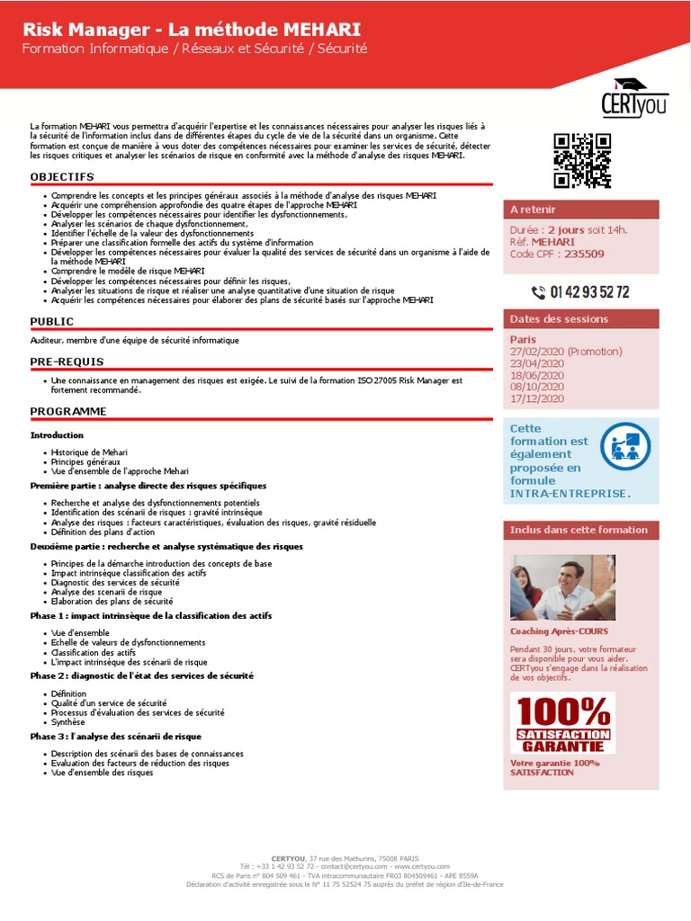 Mehari Formation Risk Manager La Methode Mehari | PDF