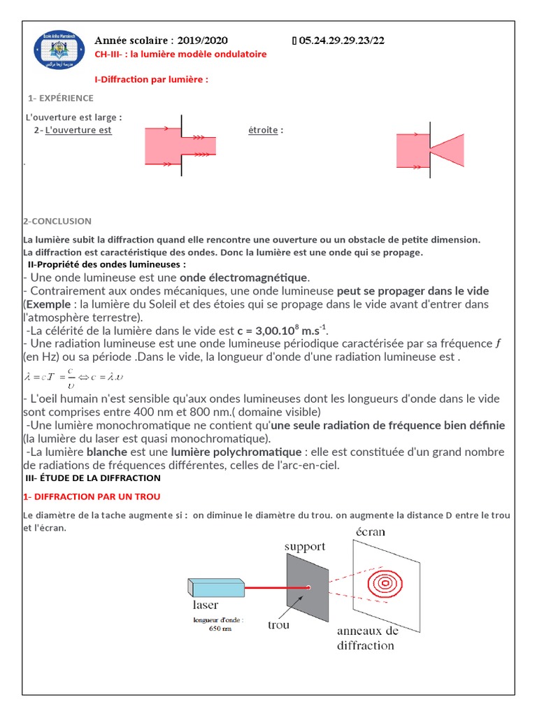 Résumé - CH-III - Les Ondes Lumineuses | PDF | Lumière | Vagues