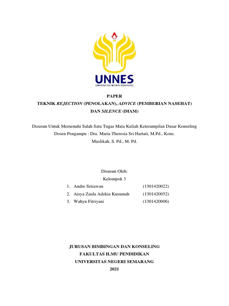 K3 PAPER Teknik Rejection (Penolakan), Advice (Pemberian Nasehat) Dan ...