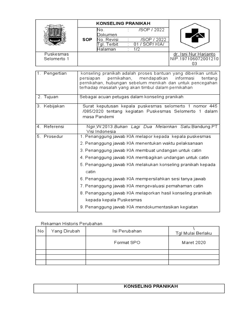 SOP Konseling Pranikah | PDF