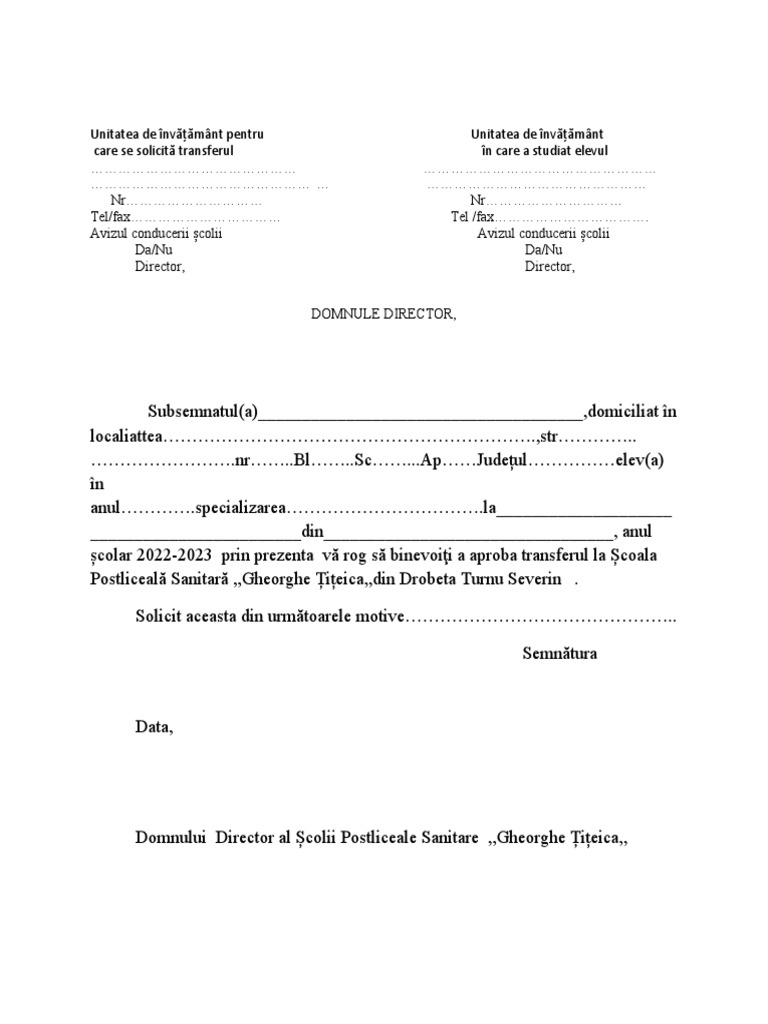 Cerere Transfer Postliceala | PDF