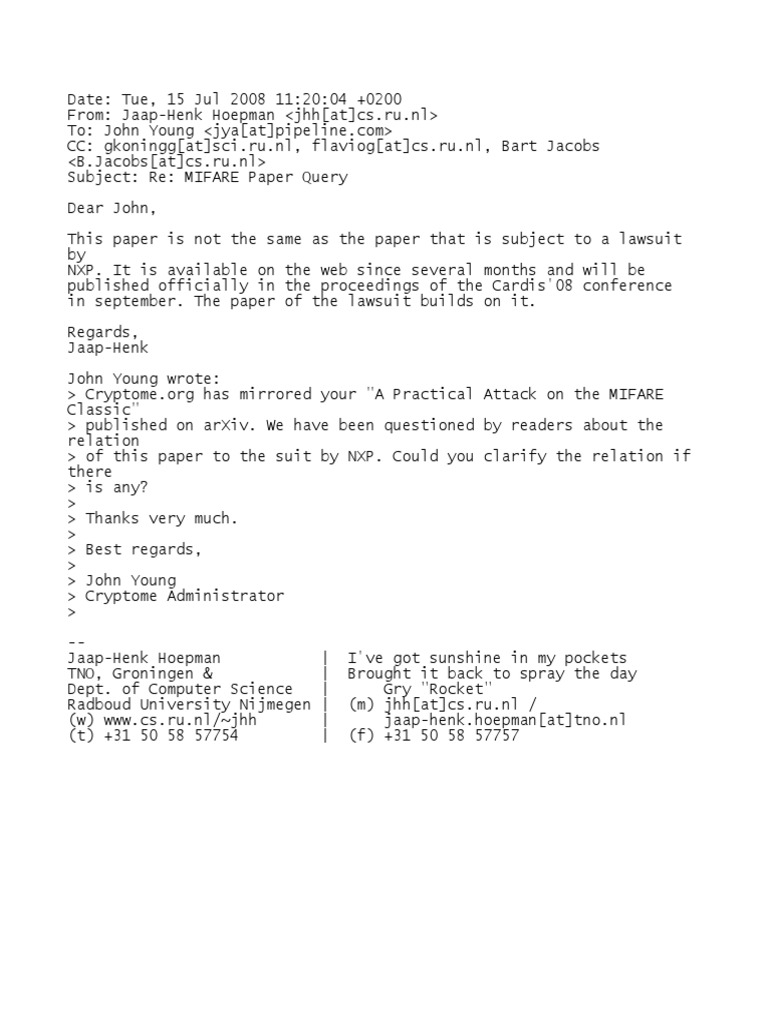 Mifare Classic 123213 | PDF | Encryption | Smart Card