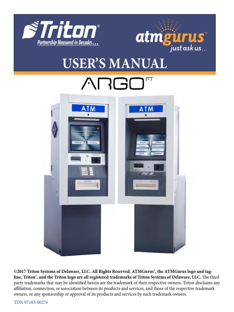 ARGO FT User's Manual For PDF | PDF | Automated Teller Machine | Credit ...