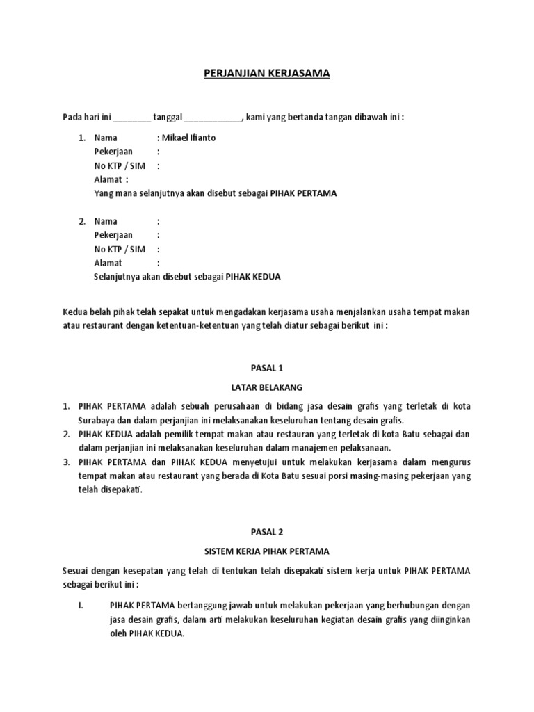 Perjanjian Kerjasama Pdf