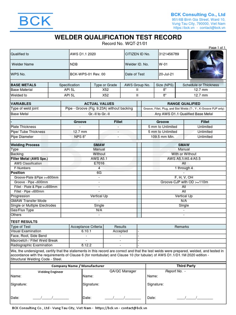 WQT Aws D1.1 | PDF | Pipe (Fluid Conveyance) | Construction