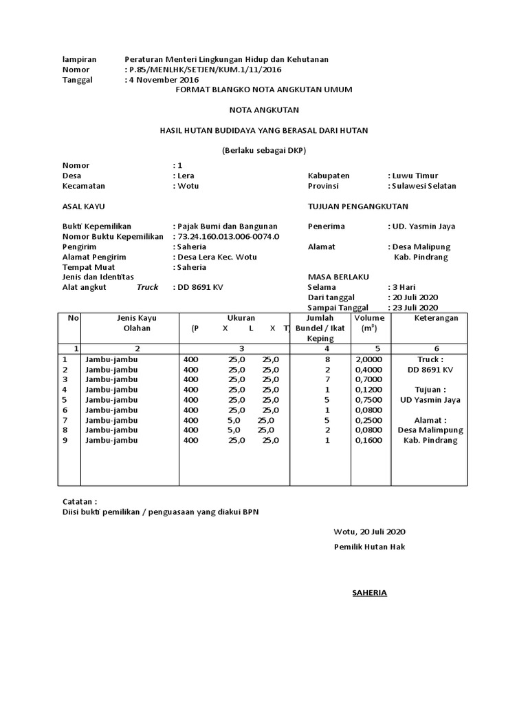 Blangko Nota Angkutan | PDF