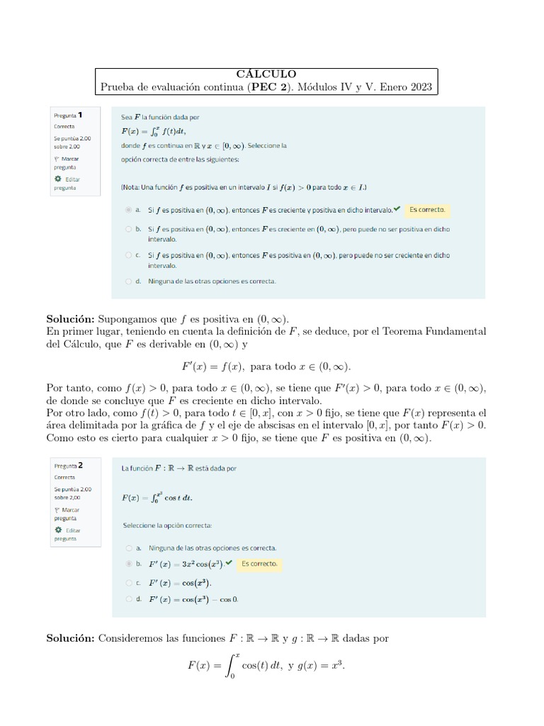 Sol PEC2 Cálculo 2223 | PDF | Derivado | Matemáticas