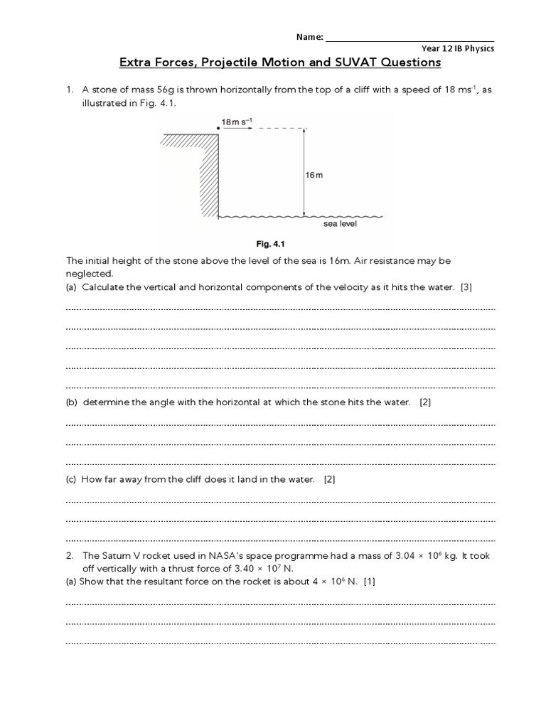 Extra Forces, Projectile Motion and SUVAT Questions | PDF