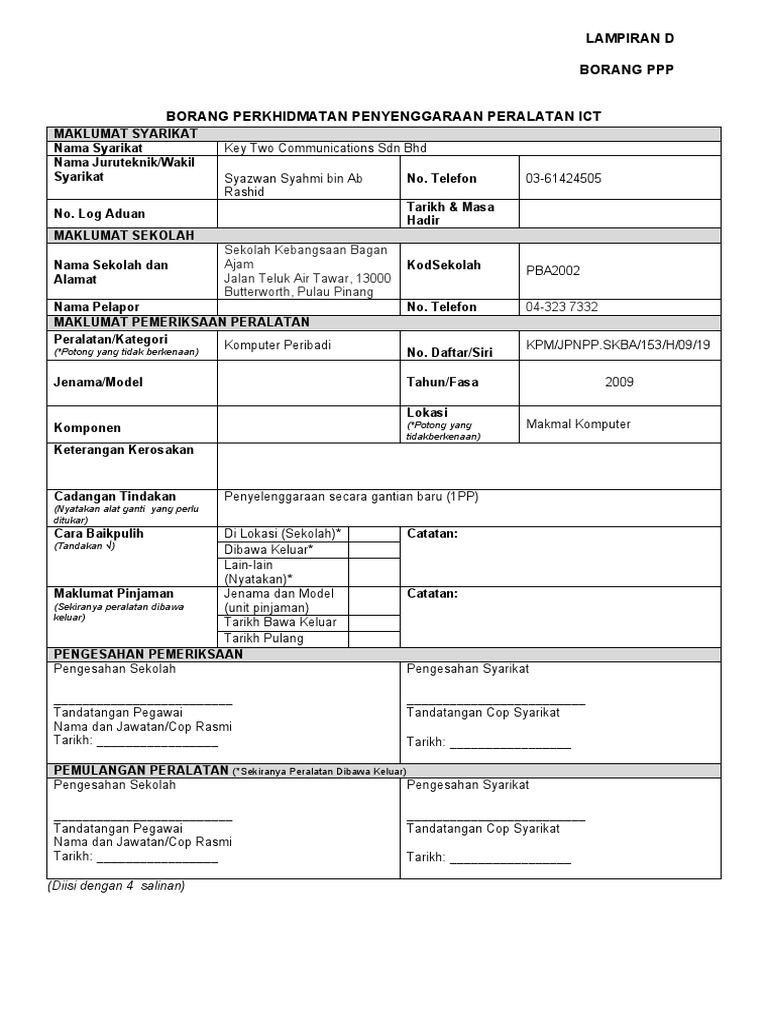 Borang PPP Bil 9 | PDF