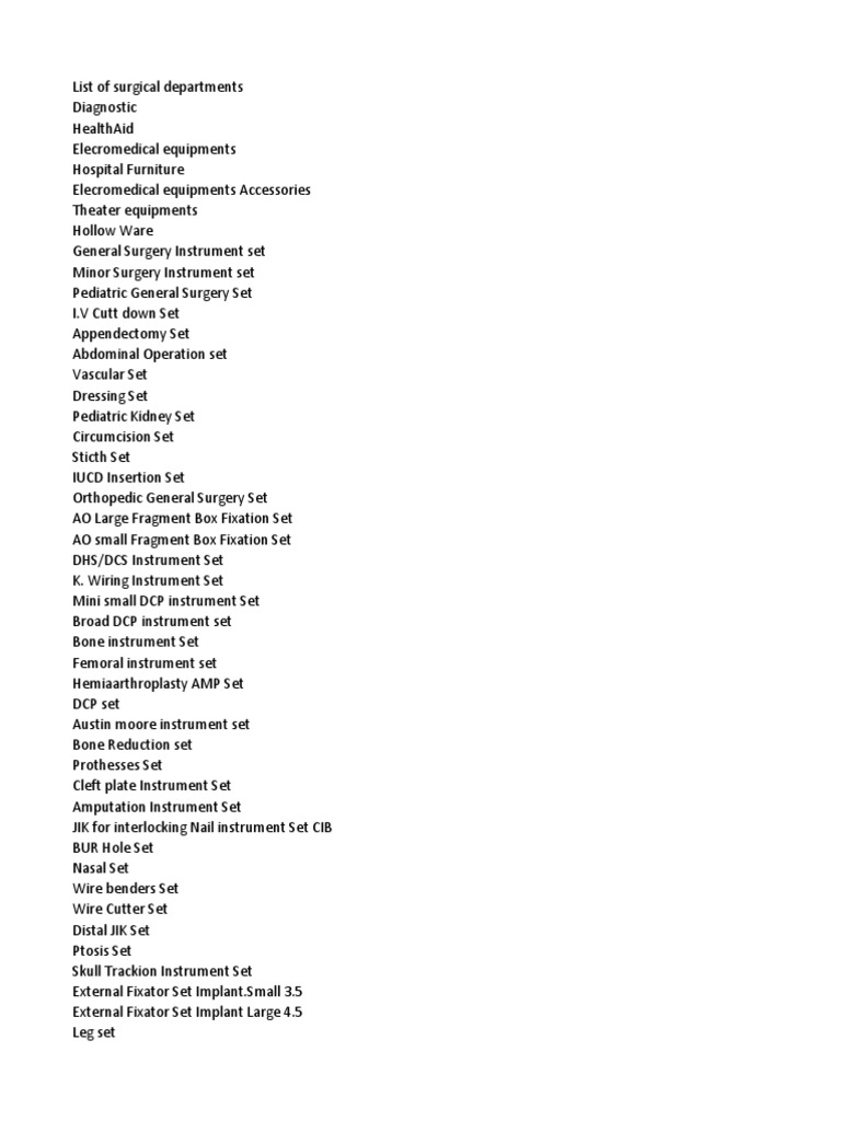 Comprehensive Surgical Departments List | PDF | Surgery | Surgical ...