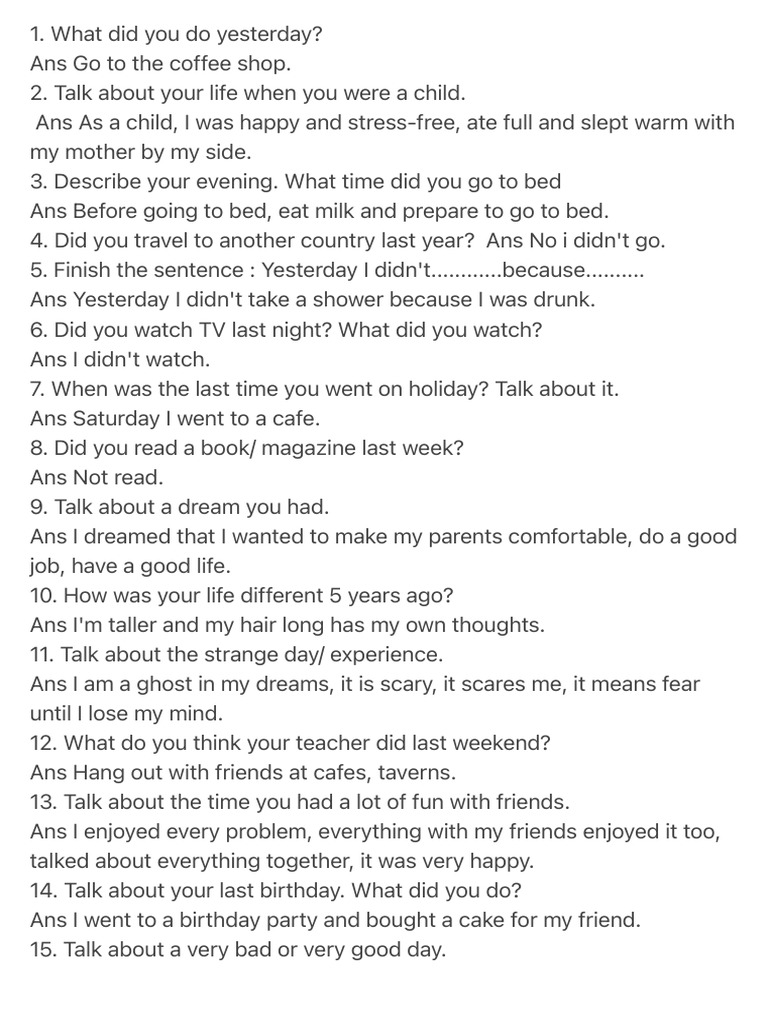 What Did You Do Yesterday | PDF