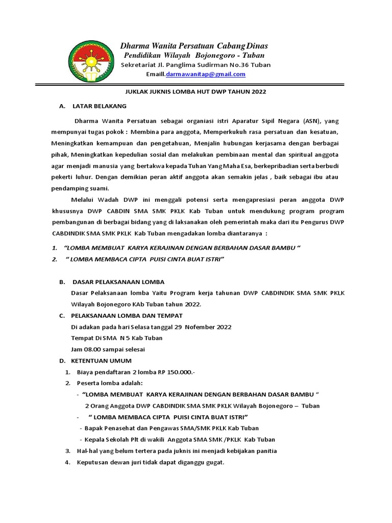Juklak Kegiatan Lomba Hut DWP 2022 | PDF