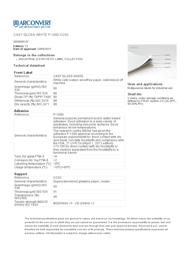Cast Gloss Paper Specifications | PDF | Science & Mathematics ...