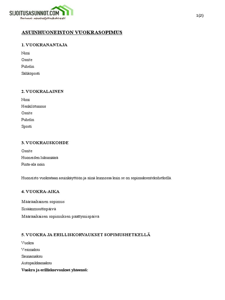 Vuokrasopimuspohja Suppea | PDF