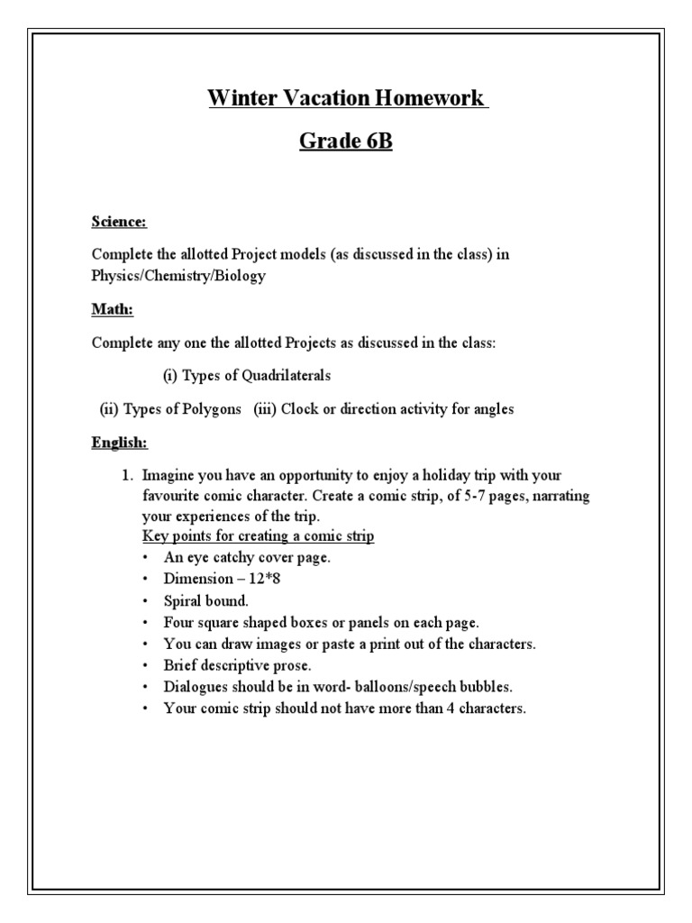 0811426982-Winter Vacation Homework Grade6 | PDF