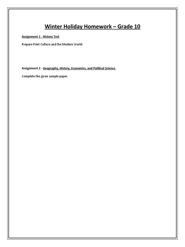 Grade 10 Winter Holiday Homework | PDF | Science & Mathematics | Social ...