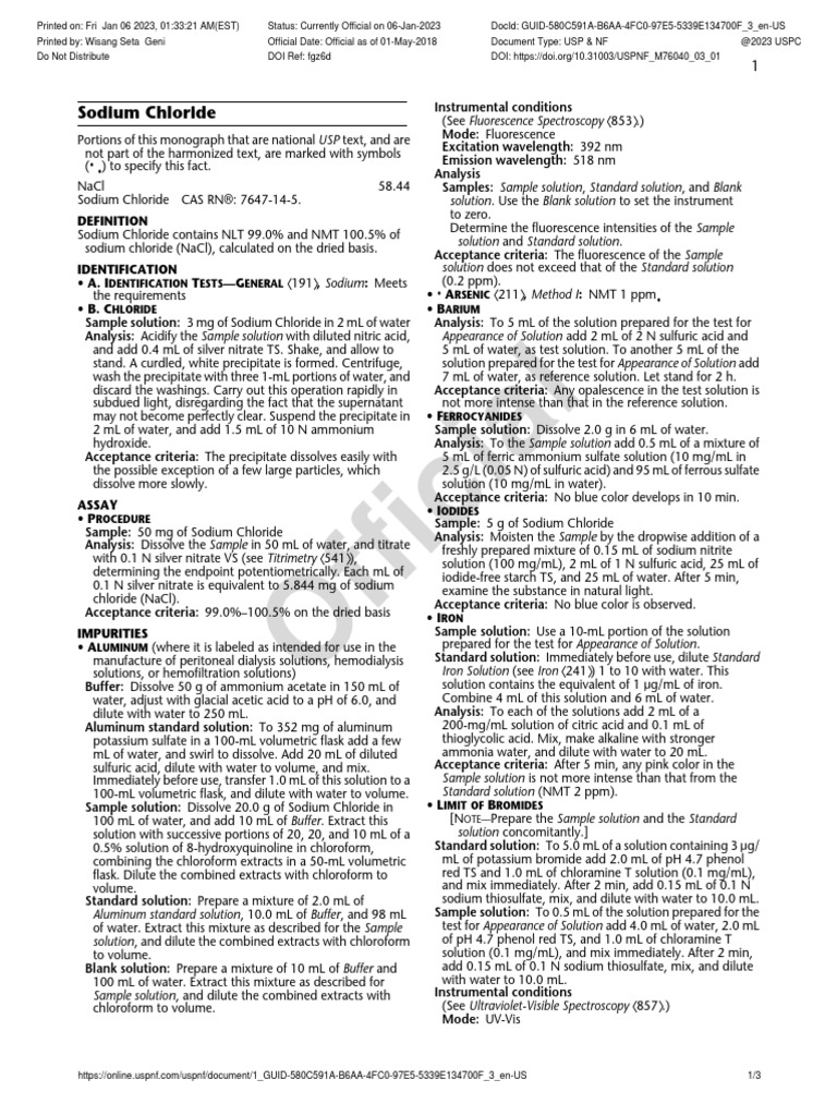 USP NF 2022 Sodum Chloride API | PDF | Precipitation (Chemistry ...