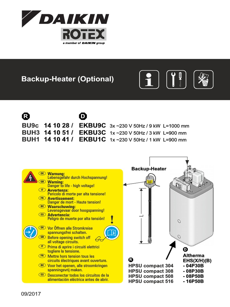 HPSU Compact, Altherma EHSX-HB - Back-Up Heater Optional - 0081442999 ...