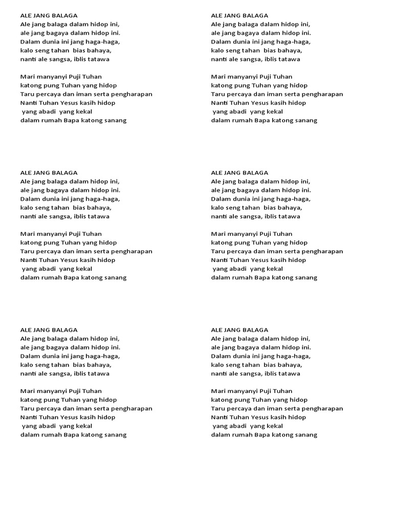Lirik Lagu Ale Jang Balaga | PDF