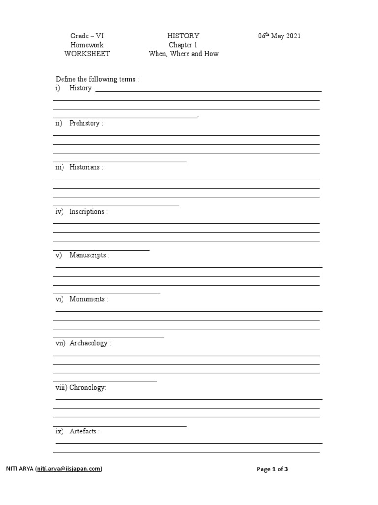 Grade 6 - CH - 1 - History - Worksheet | PDF