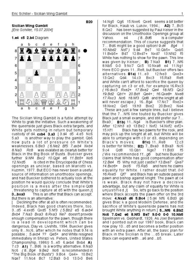 Eric Schiller - Sicilian Wing Gambit | PDF | Chess Openings ...