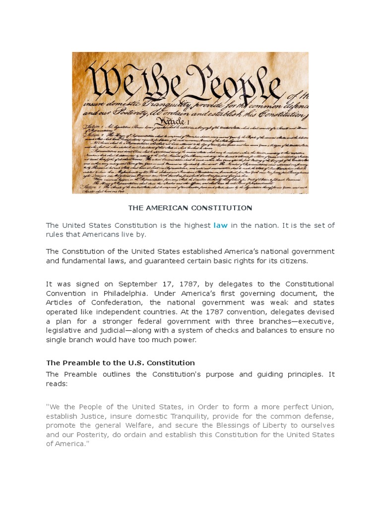The American Constitution | PDF | United States Bill Of Rights | U.S. State