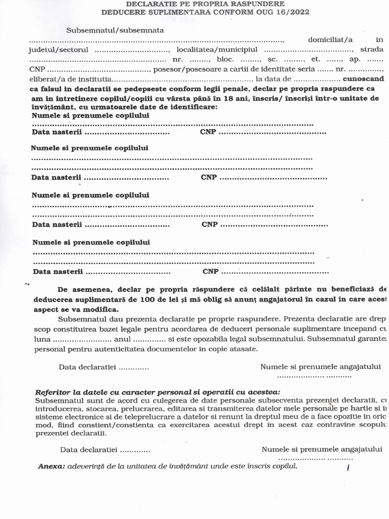 Declaratie Suplimentara | PDF