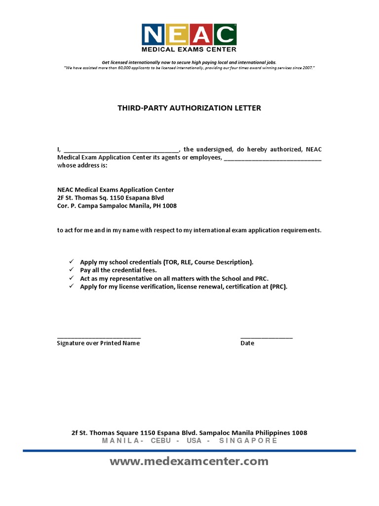 New NEAC Authorization Letter - PRC and School | PDF