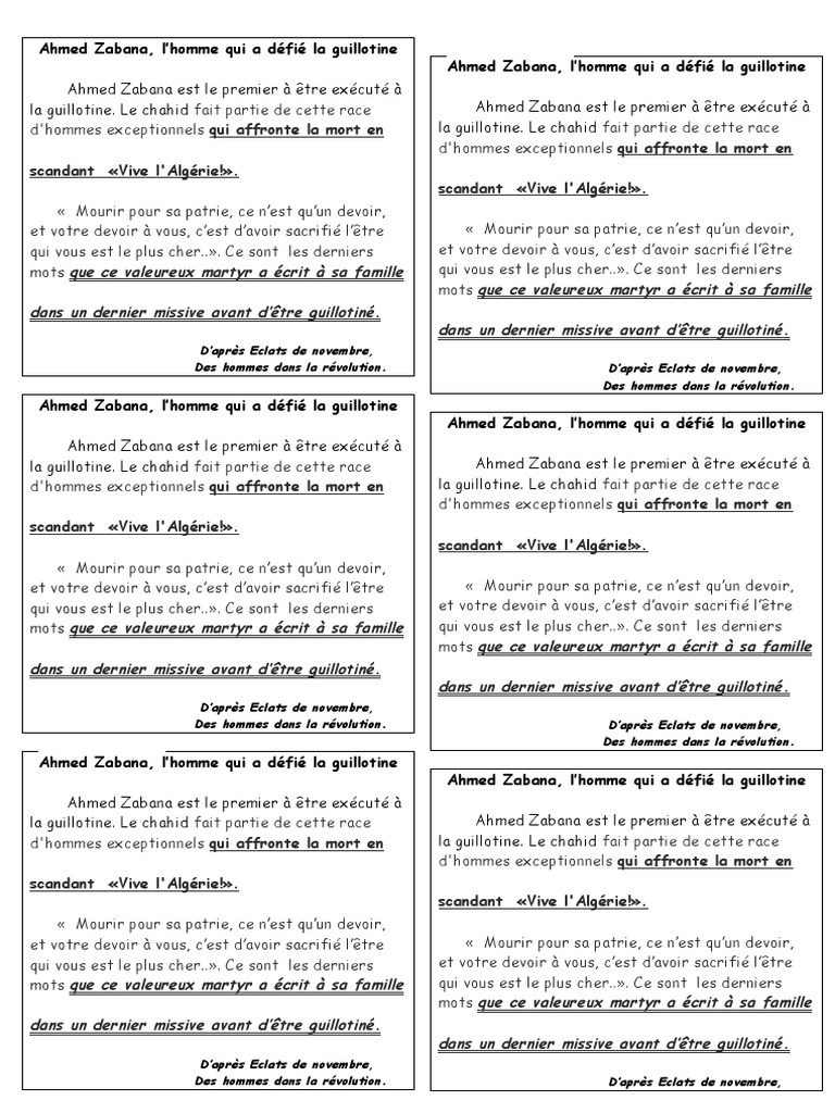 Ahmed Zabana, premier martyr algérien | PDF | Persécution ...