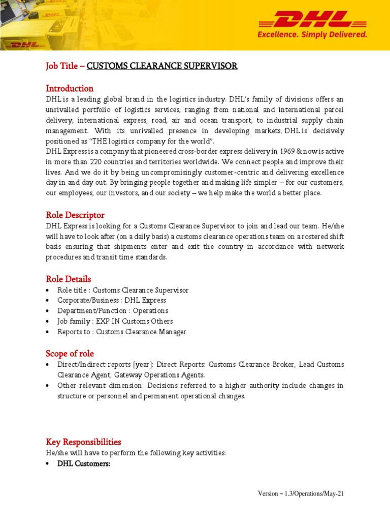 Customs Clearance Supervisor Role at DHL | PDF | Logistics | Electronic ...