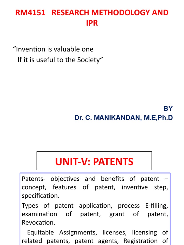 Unit V Patents 1 | PDF | Prior Art | Patent