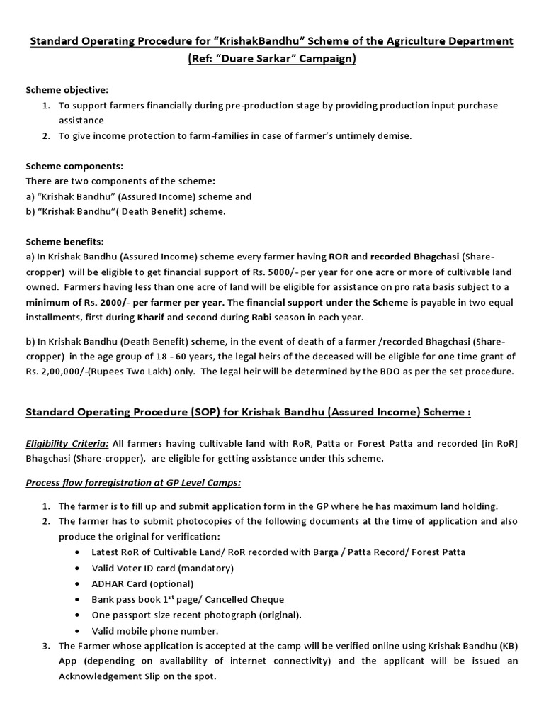 Krishak Bandhu Scheme Guide | PDF