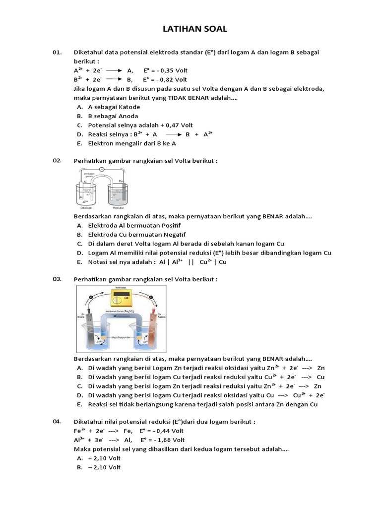 Latihan Soal Sel Volta & Elektrolisis | PDF | Sains & Matematika | Teknologi & Rekayasa