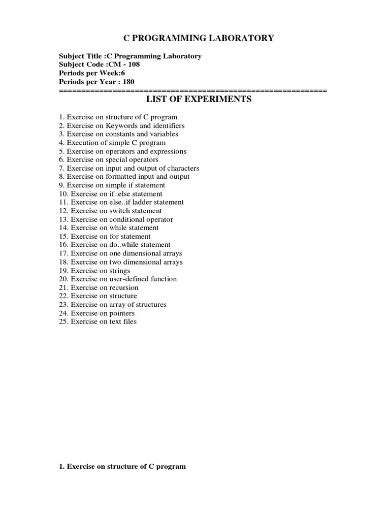 C Programming Laboratory Pdf Pointer Computer Programming Reserved Word 7987