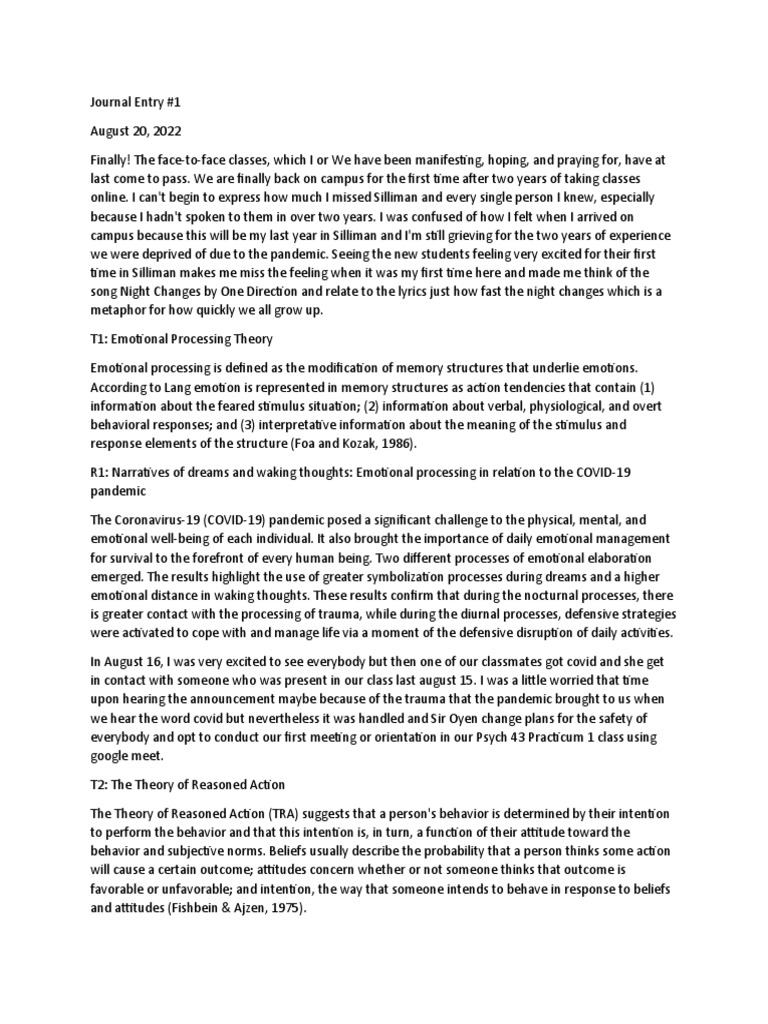 Journal Entry 1 | PDF | Psychology | Psychological Concepts