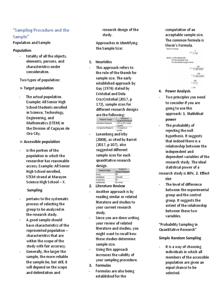"Sampling Procedure and The Sample": Population 1. Heuristics | PDF ...