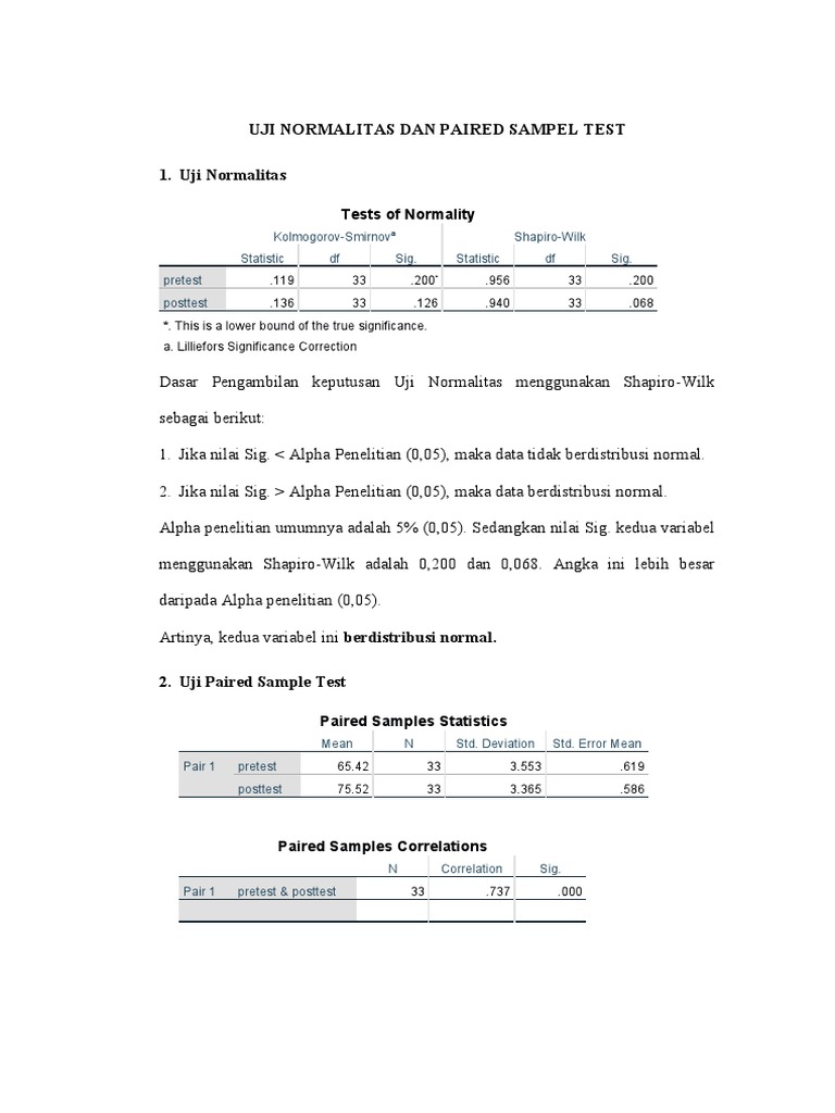 Uji Normalitas Dan Paired Sampel Test Pdf 7072