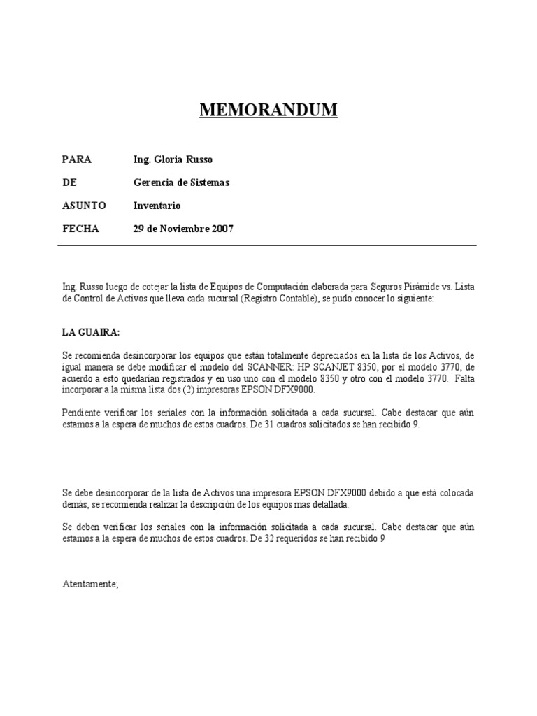 Formato de Memorandum | PDF