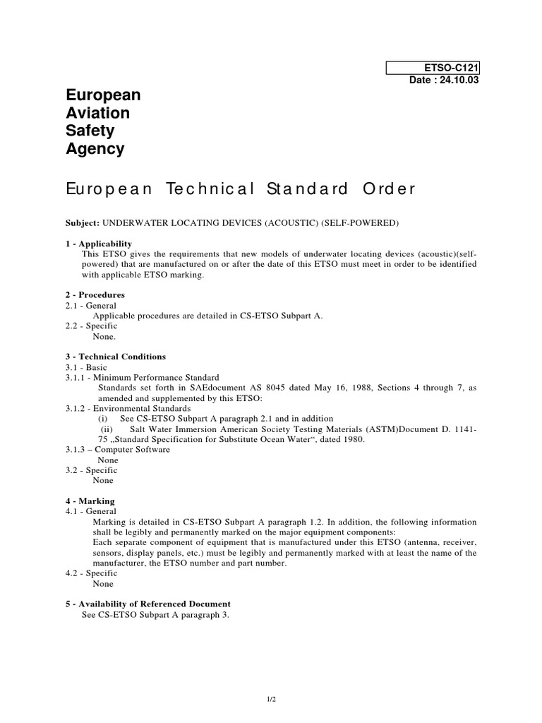 ETSO-C121: Underwater Locating Devices | PDF